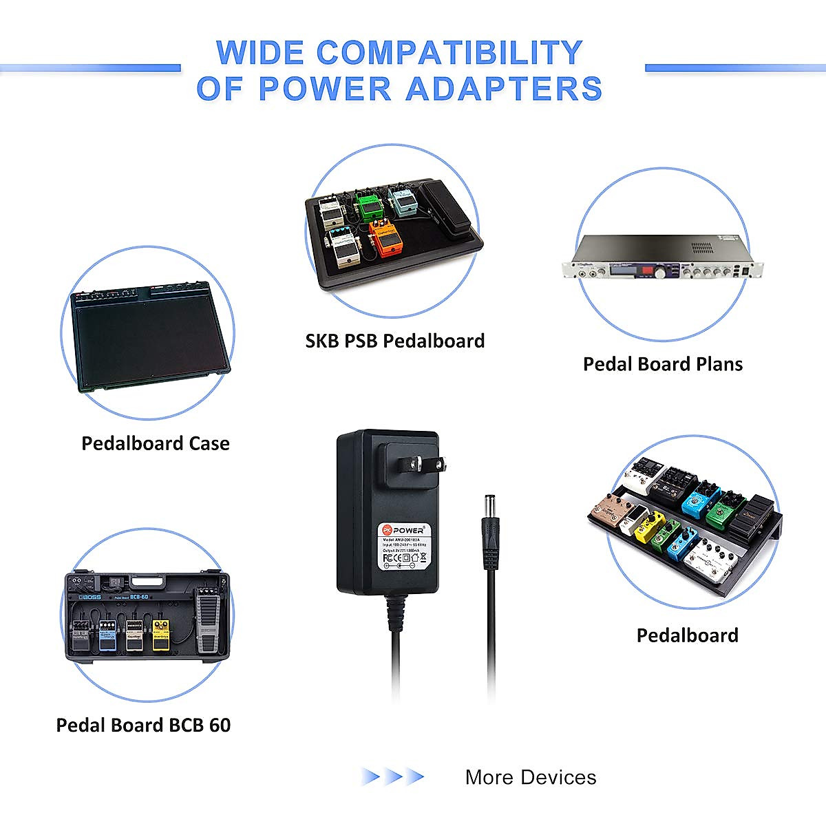 PK Power PW-CT-9V DC Power Adapter –Minimize Need to Change Batteries on Pedalboard and Other Devices Requiring 9V – 1000mA Max Current – Center Negative with 6.6FT Cord Power Supply