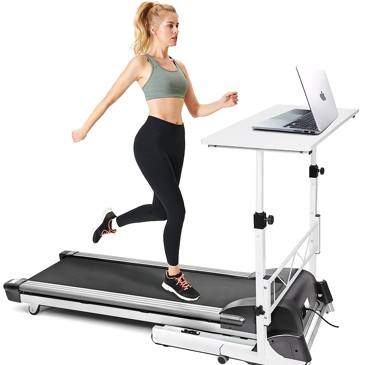 Standing Desk Adjustable Height Portable Mobile Laptop Desk Treadmill Desk for Walk Rolling Wheel Desk Sit to Stand White