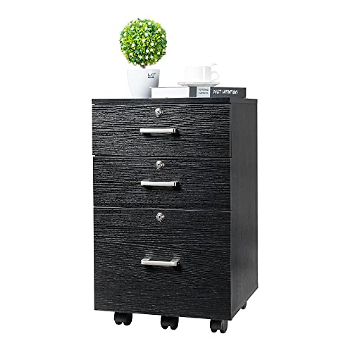 JOPESA Black Wood Grain Density Board Three Drawers Wooden Filing Cabinet