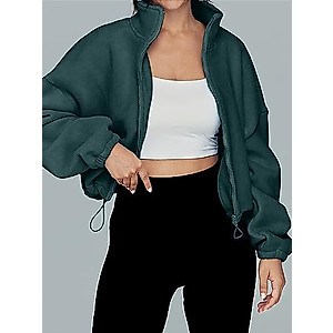 AUTOMET Womens Fleece Jackets Zip Up Oversized Sweatshirts Winter Clothes Long Sleeve Crop Sherpa Fall Outfits Fashion Green S