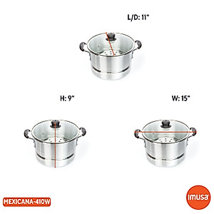 IMUSA USA MEXICANA-410 Aluminum Steamer with Glass Lid 10-Quart, Silver, 10Qt