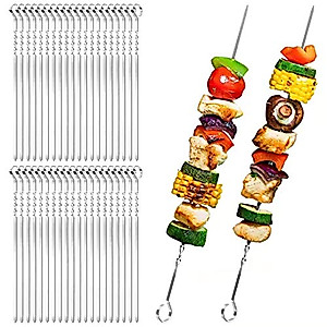 Kabob Skewers, AIDOIT 40 PCS 15.2 Inch Flat Metal BBQ Barbecue Skewer Stainless Steel Shish Kebob Sticks Wide Reusable Grilling Skewers Set for Meat Shrimp Chicken Vegetable