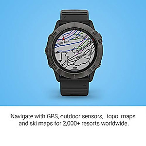 Garmin Fenix 6X Pro Solar, Premium Multisport GPS Watch with Solar Charging, features Mapping, Music, Grade-Adjusted Pace Guidance and Pulse Ox Sensors, Dark Gray with Black Band (Renewed)