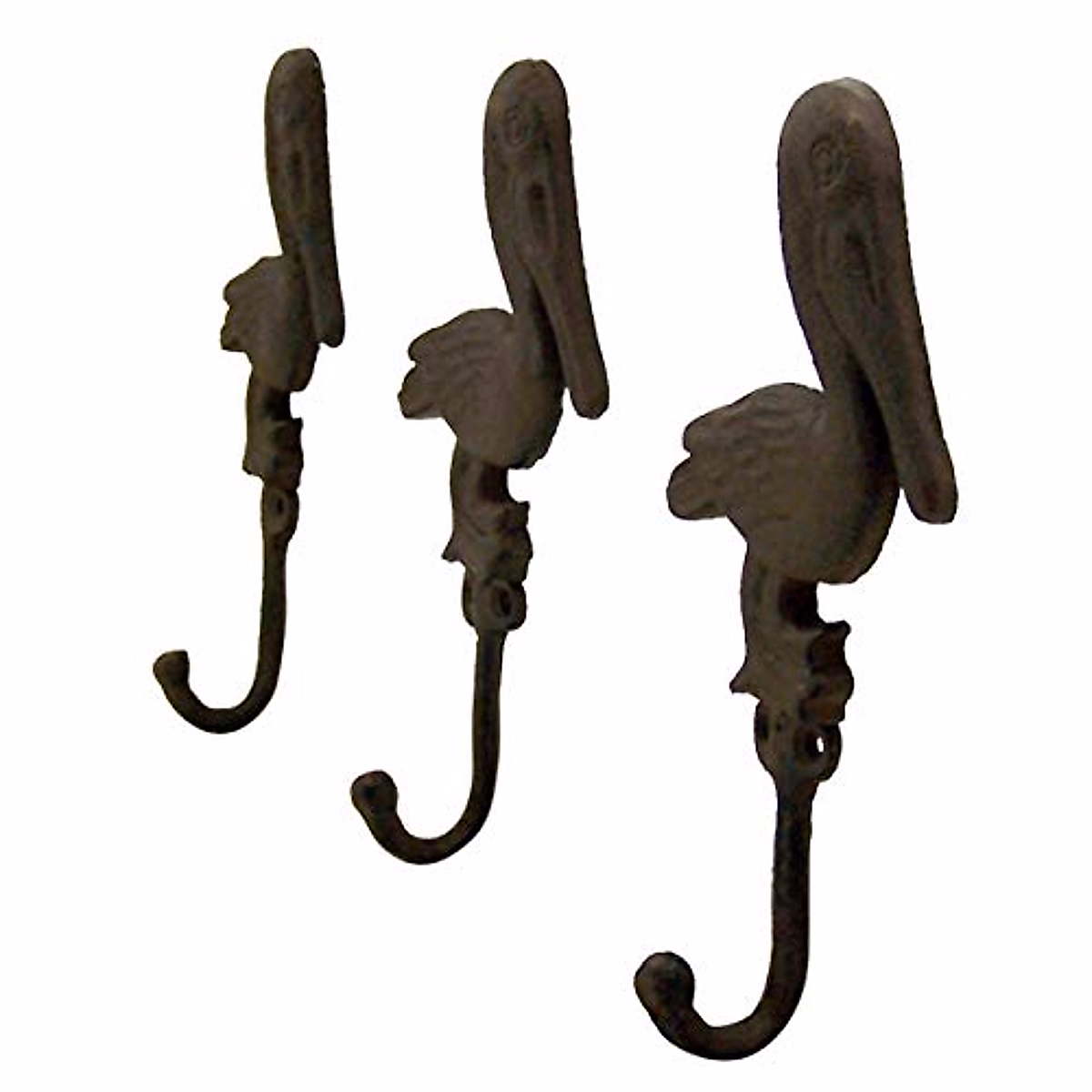 Wowser Rustic Brown Cast Iron Pelican Wall Hooks, Set of 3, 7 1/2 Inch