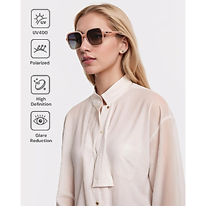 BENEUNDER Trendy Square Polarized Sunglasses, Lightweight Folding Sunglasses for Women Men, UV Protection for Fishing Driving Beach, Light Brown