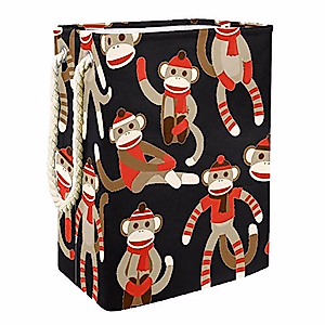 DJROW Laundry Organizer Christmas Sock Monkey Laundry Hamper Handles Waterproof Portable Washing Bin Bathroom College