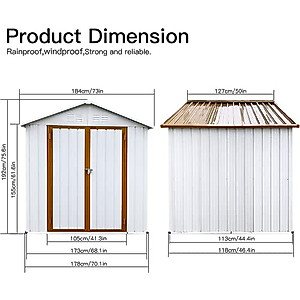 Ampela Outdoor Storage Shed, Metal Outside Sheds with Apex Roof Galvanized Steel for Backyard, Patio, Lawn, Tool Shed with Lockable Door for Trash Can, Bike, Lawnmower, 4x6 FT,Yellow+White