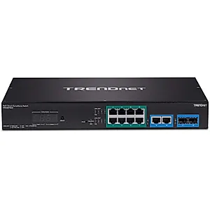 TRENDnet 12-Port Gigabit PoE+ Smart Surveillance Switch, TPE-3012LS, 8 x Gigabit PoE+ Ports, 2 x Gigabit Ports, 2 x SFP Slots, 110W PoE Budget, Managed Switch, Long Range PoE+ up to 200m (656 ft)