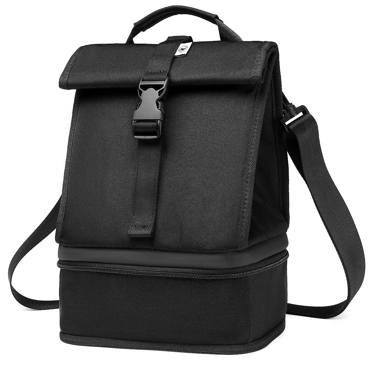 SUNNY BIRD Small Insulated Rolltop Lunch Box Women, Expandable Bento Cooler Bag Reusable for Adult Men (Black, Medium)