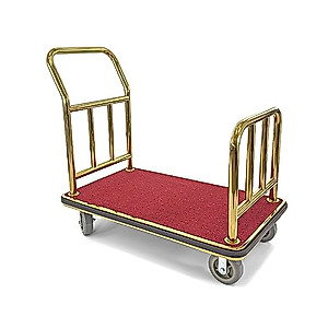 Hotel Luggage cart | Bellman's Cart | Rectangular Red Carpet Base | Steel Deluxe Platform Truck | Gold.
