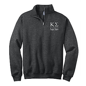 Kappa Sigma Quarter Zip Cadet Collar Sweatshirt - Kappa Sigma Fraternity Merchandise (L) Dark Heather