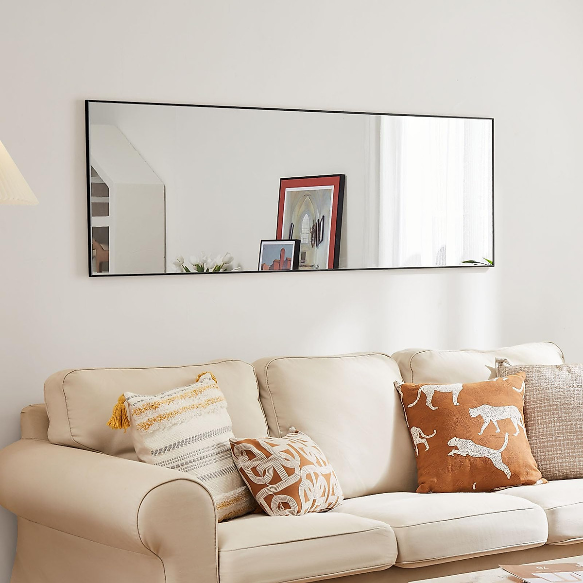 Sweetcrispy Full Length Mirror 59"x16" Full Body Floor Standing Mirror Hanging or Leaning Against Wall, Tall Wall Mirror with Stand Aluminum Alloy Frame for Bedroom Cloakroom, Black