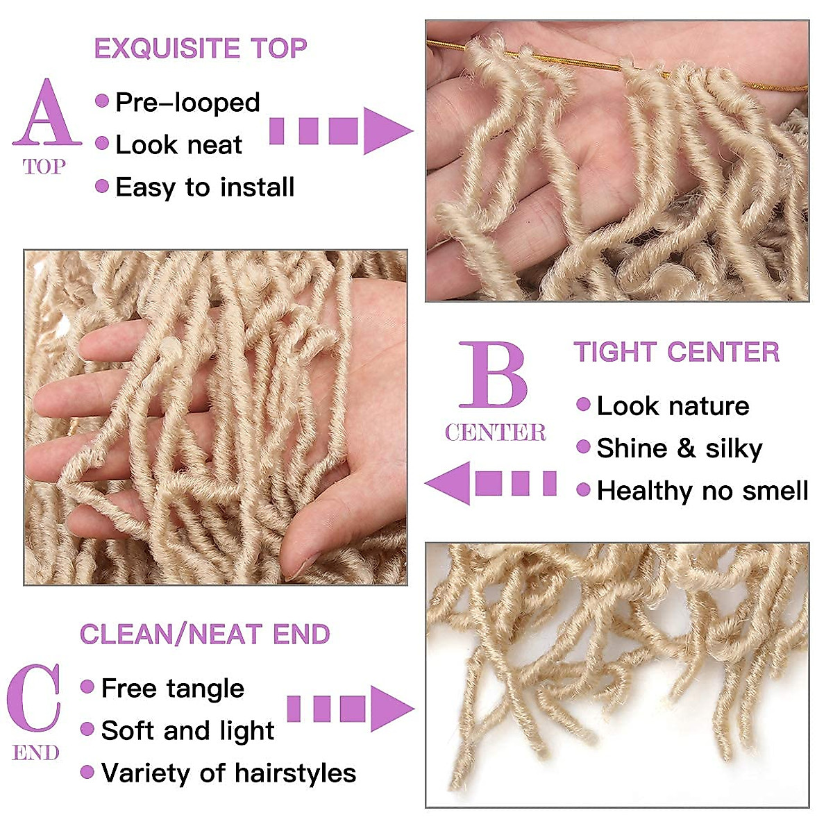 ZRQ 24 Inch 613 Soft Locs Blonde Faux Locs Crochet Braids Hair,6 Packs Pre-looped Blonde Goddess Locs Afro Roots 613 FauxLoc Dreadlocks Extended Soft loc For Woman 613#