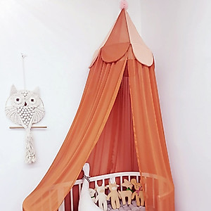 HEVIRGO Bed Canopy Mosquito Net, Hanging Travel Netting Curtains, Play Tent Bedding, Mosquito Net Dome Shaped Nordic Style Chiffon Fancy Baby Bedding for Kindergarten - Brown