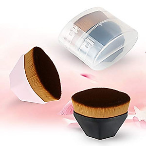 Foundation Makeup Brush 2 Pack Flat Top Kabuki Face Foundation Brush Multi-functional for Liquid, Cream or Flawless Powder Cosmetics Face Boby Brush with Portable Case(Black and Pink)