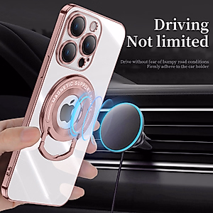 QLTYPRI Magnetic Clear Case for iPhone 13 Pro Max Case Compatible with MagSafe, Invisible Ring Holder Stand, Camera Lens Full Protection, Shockproof Phone Case Cover for iPhone 13 Pro Max – Rose Gold