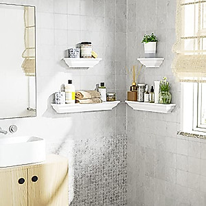 SRIWATANA White Floating Shelves, 24 Inch Solid Wood Storage Wall Shelves Set of 4 Display Ledge Shelves Decor for Bedroom, Living Room, Bathroom, Kitchen - White