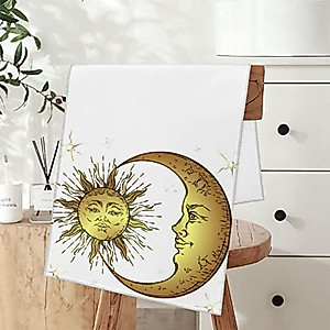 Hand Towels Boho Style Sun Moon Stars Fingertip Towel for Home Kitchen Swim Spa 12 X 27.5 Inches