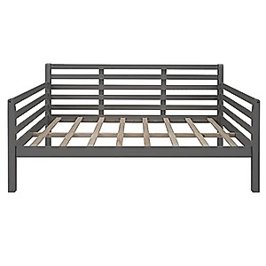 LXBB Wooden Full Size Daybed with Clean Lines,Multi-Functional Sofa Bed Frame with Wood Slat Support for Kids Teens Girls Boys, Bedroom Guest Room,No Spring Box Needed (Full, Gray), Grey