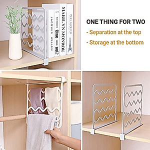 RUIPBOTE Plastic Closet Shelf Organizer Divider, Wave Wire Shelves Separator for Clothes, Bookshelf, Shelves, Wardrobe Storage and Organization (White Wave, 4)
