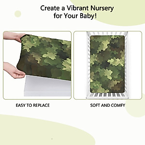 Camo Themed Fitted Mini Crib Sheets,Portable Mini Crib Sheets Ultra Soft Material -Baby Crib Sheets for Girl or Boy,38 x 24 Inch,Pale Green Brown Green