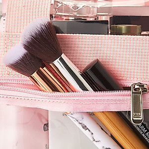 Premium Large Clear Makeup Cosmetic Toiletry Organizer Bag, Clear Tote Bag Stadium Approved, Mini Clear Purse for Gym, Work, Travel or Concert (Pink)