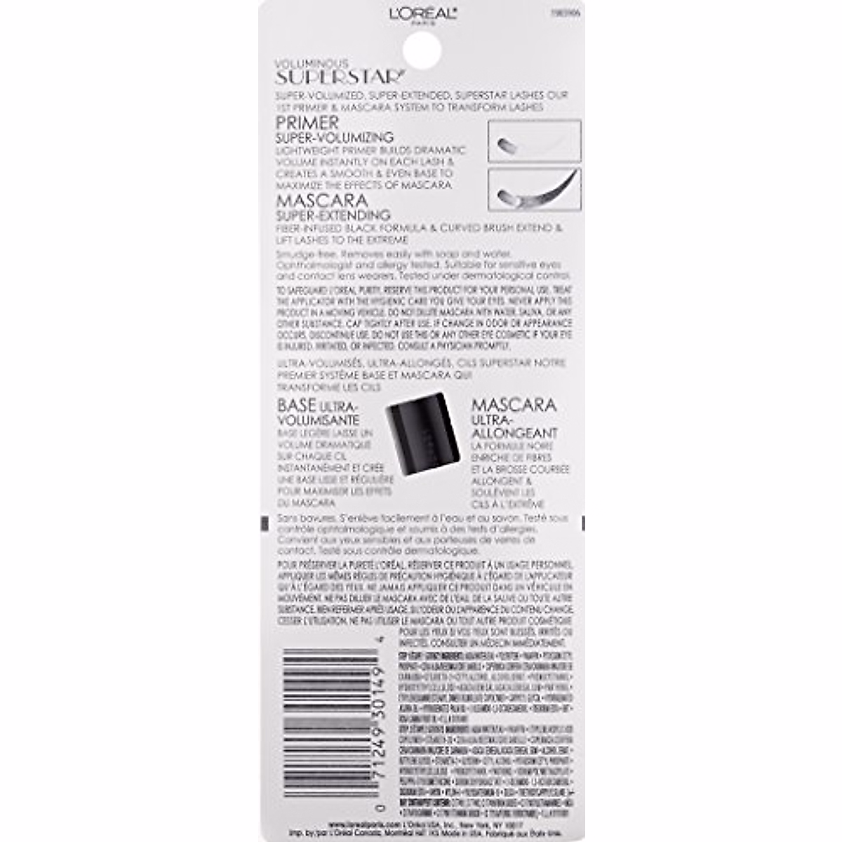 L'Oreal Paris Cosmetics Voluminous Superstar Mascara, Washable, Blackest Black, 0.41 Fl. Oz, 1 Count