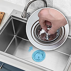 CORNERJOY 2 PCS Kitchen Sink Strainer and Stopper Combo Basket Replacement for Standard 3-1/2 inch Drain,Stainless Steel Basket with Rubber Stopper Bottom