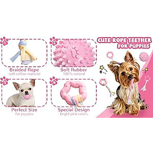 Bambinom Puppy Chew Toys, 6 Pack Puppy Teething Toys for Small Breed, Soft Rubber Cute Pink Dog Toys, Eco-Friendly, Teeth Cleaning Interactive for Small Dogs