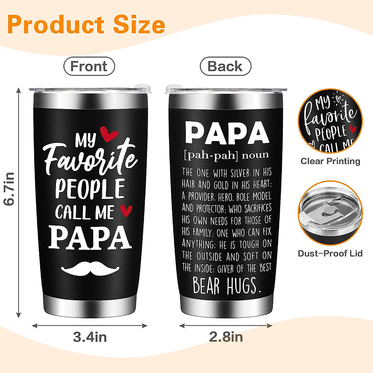 Agantree art Papa Gifts, Grandpa Gifts for Grandfather, Birthday Gifts for Dad, Papa Tumbler Father's Day Gifts for Grandpa, Papa Gifts from Grandkids, Grandchildren, Papa Definition Tumbler-Black