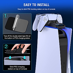 EXTREMECOOL PS5 Controller Charging Station for Dualsense, Dual PS5 Charging Station with RGB Light and Upgraded Touch Switch, PS5 Controller Accessories PS5 Controller Charger Dock on Top of Console