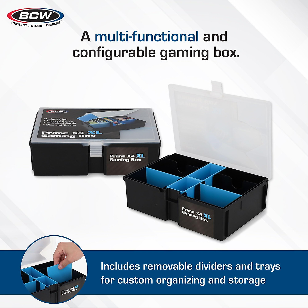 BCW Prime X4 XL Gaming Box | Playing Card Storage Box for Decks and Game Accessories, Includes Removable Dividers and Dice Trays | Trading Card Storage Box for Gaming | Pokemon, MTG, Naruto Cards