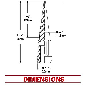Wheel Accessories Parts Set of 16 ATV/UTV Red Spike Installation Lug Nut Kit | Solid Metal Lug Nuts 10 X 1.25 Thread 3.35" Tall Closed End Bulge Acorn Spiked Lug Nut 1 Long Socket Key (M10x1.25)