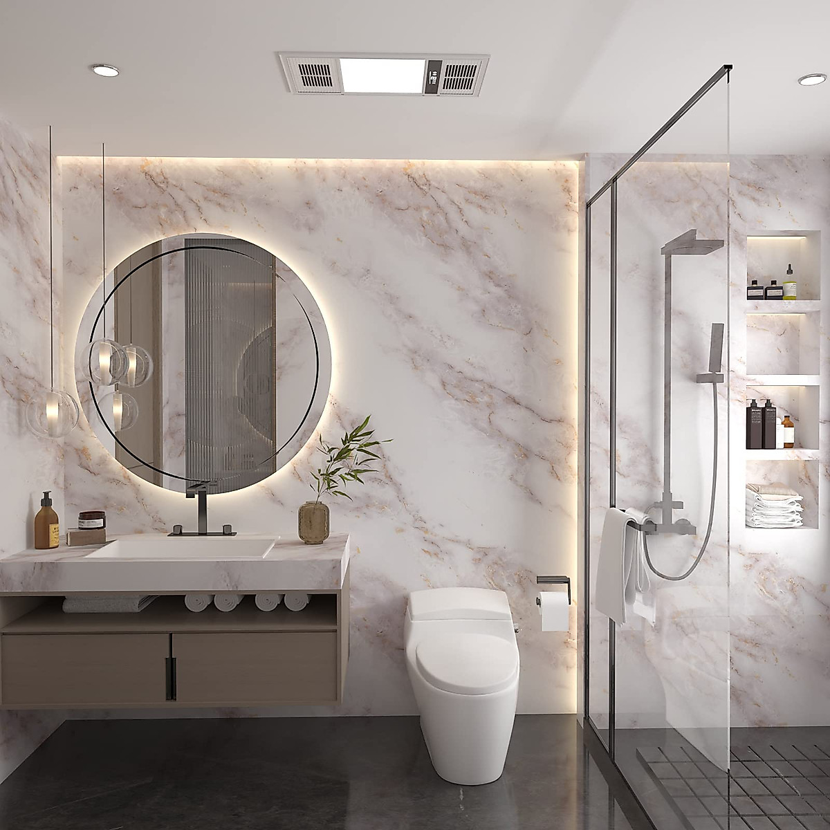 Marble Contact Paper for Countertops Marble Wall Paper Matte Peel and Stick Wallpaper Removable Self Adhesive Granite Vinyl Film Waterproof Roll 15.7”×79” Thick, Easy to Clean & Install White/Gold