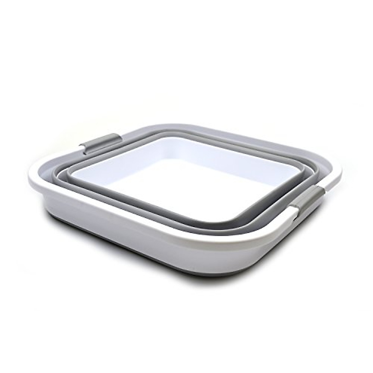 SAMMART 35L(9.2 gallon) Set of 2 Collapsible Plastic Laundry Basket-Square Tub/Basket-Foldable Storage Container-Portable Washing Tub-Space Saving Hamper,Water capacity 28L(7.4 gallon) (2, Grey)