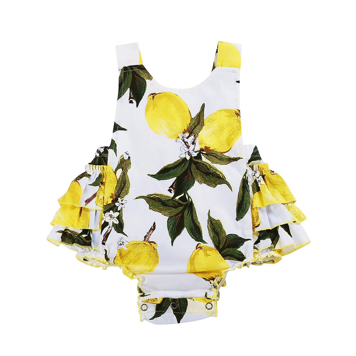 PrinceSasa Baby Girl Clothes Lemon Floral Ruffles Summer Dress and Headband for Newborn Gifts,A6,0-6 Months(Size S)