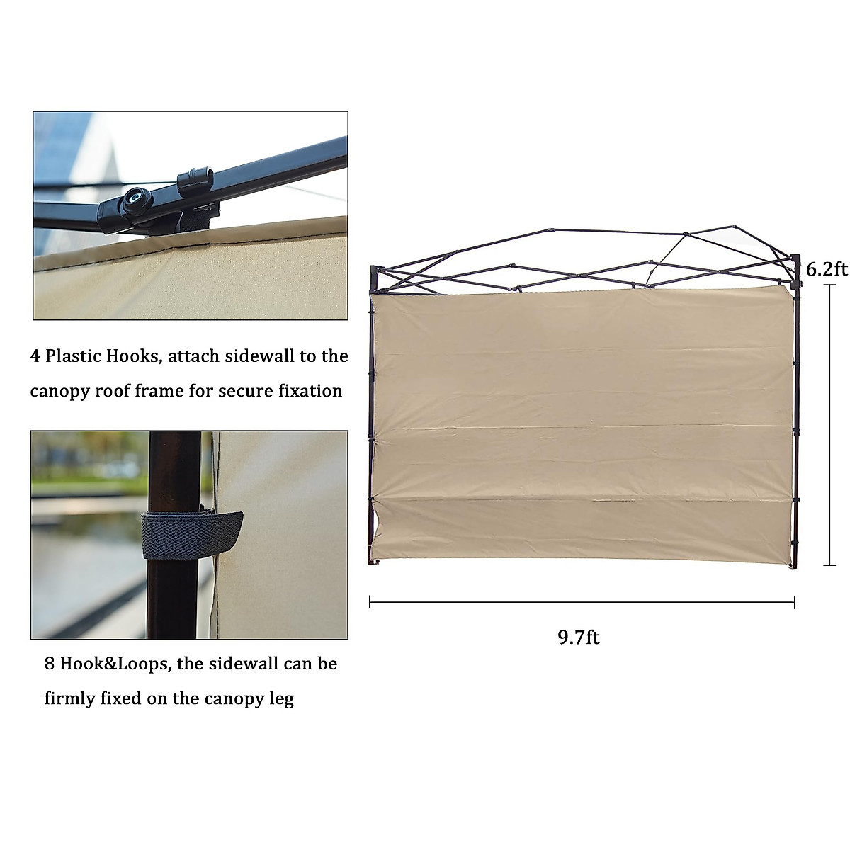 NINAT Canopy Sunwall Sidewall Gazebos Tent Waterproof for 8x8ft Pop up Canopy Straight Leg Gazebos Outdoor Instant Canopies 1 Pcs White Canopy Sidewall Only