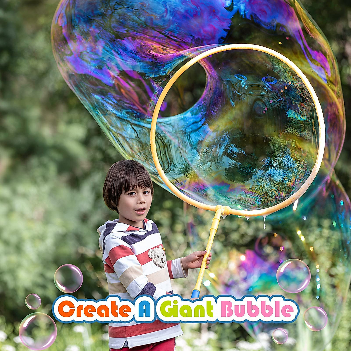 Kid in a Bubble Toy Giant Bubble Wand Big Bubbles Hoop with Dipping Pool Tray, Fun Outdoor Toys Playtime Activity Summer Toy Set for Kids and Adults Birthday Party Game (Basic Kit)
