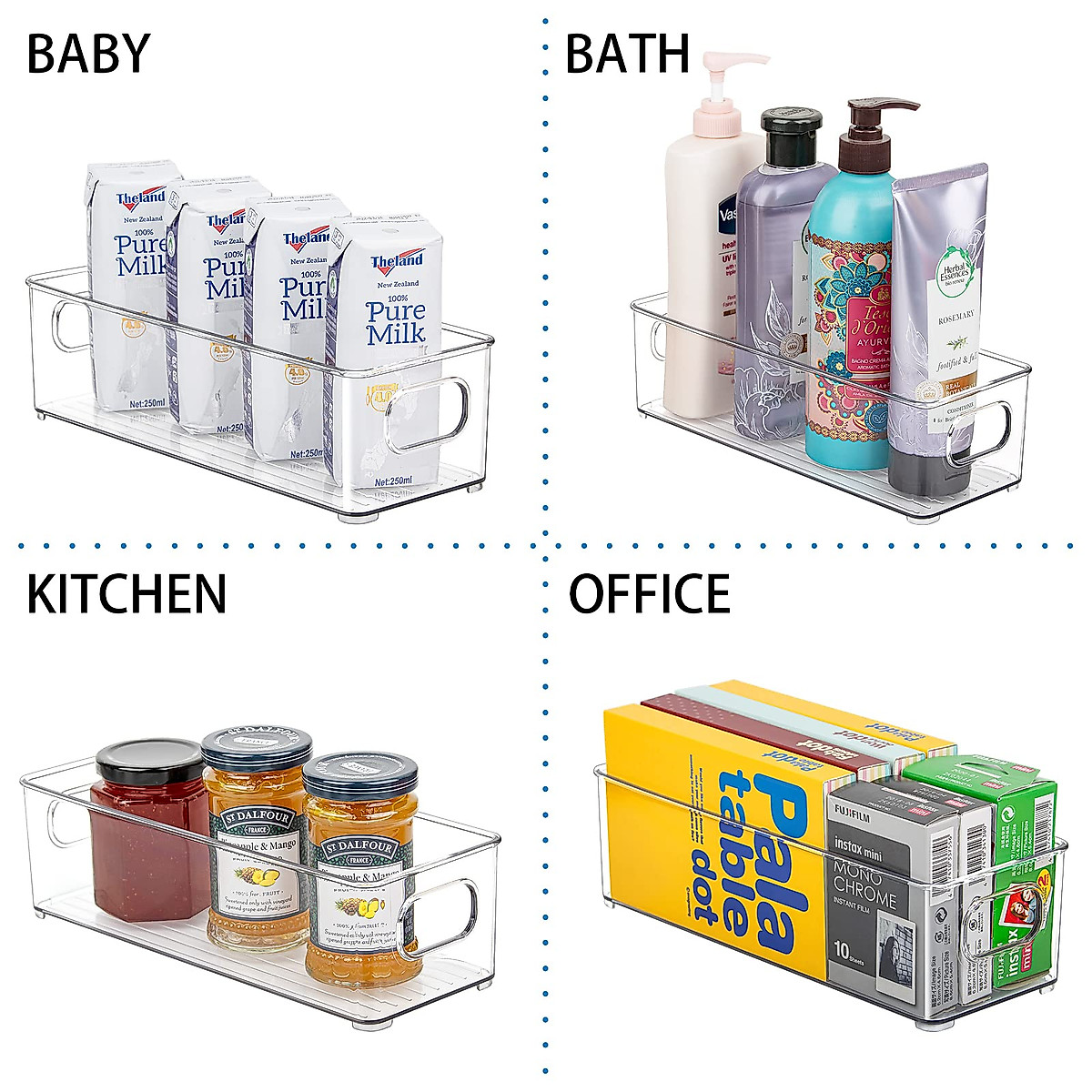 Tiawudi Plastic Storage Bins, Stackable Organizer Bins, Ideal Closet Organizer, Pantry Organization, Home Organization, Fridge Organizer, Cabinet Organizer, 8 Pack, Small