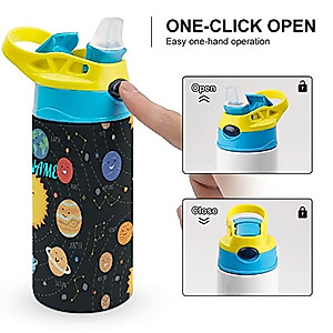 Custom Sun Galaxy Planet Kids Water Bottle for Girls Boys Personalized Insulated Stainless Steel Sports Water Bottles with Straw Lid Customized Reusable Drinking Bottles for School