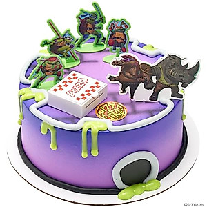 DecoSet® Teenage Mutant Ninja Turtles™ Pizza Power Cake Topper, 6-Piece Cake Decoration With Turtle Figurines, Cake Pic, And Pizza Launcher ! | For Birthday, Parties, Celebration