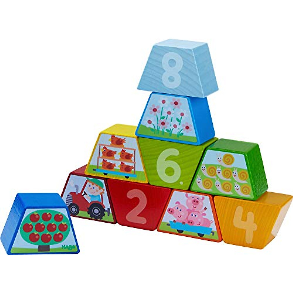 HABA Numbers Farm Counting and Stacking Wooden Blocks (Made in Germany)