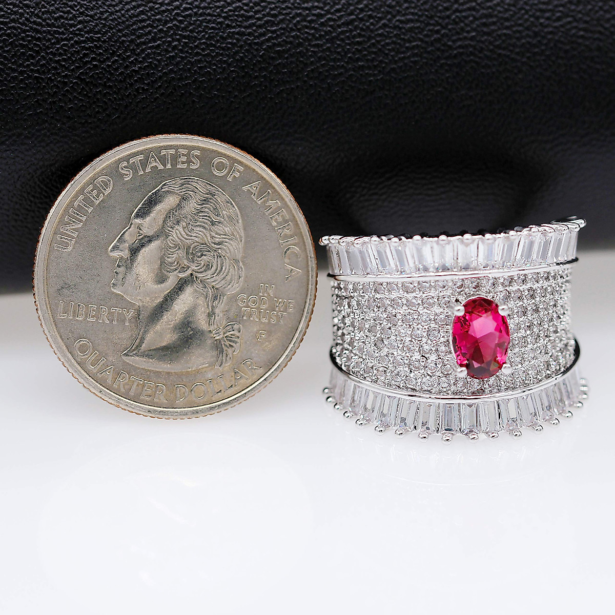 Uloveido Large Anniversary Red Eye Ring Pave Cubic Zirconia Rhodium Plated - Nice Christmas Gifts Present for Women JZ083 (Size 8)