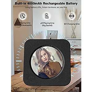 Portable CD Player with Bluetooth: 4000mAh Rechargeable Kpop Music Player with HiFi Speaker,Remote Control,LCD Display,Sleep Timer,Headphone Jack, Supports CD/Bluetooth/FM Radio/U-Disk/AUX(Black)