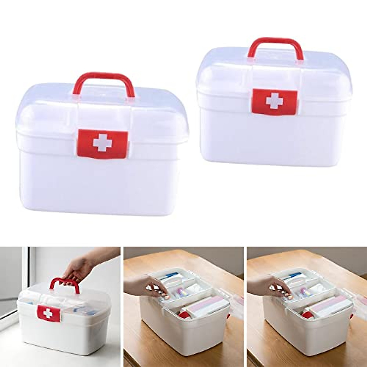 Menolana 2x Multi Purpose Medical First Aid Box Container Household Bin Portable Detachable Tray Storage Box Organizer for Sewing Office Car Hiking