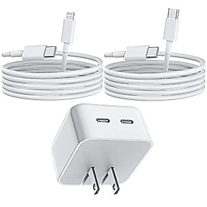 Apple USB C Charger, 40W Dual USB C Fast Wall Charger [MFi Certified] Super Quick Double Port iPhone Charger USB C Foldable Plug with USB C to Lightning Cable and USB C to USB C Cable for iPhone, iPad
