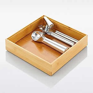 mDesign Wooden Bamboo Drawer Organizer - 9" Square Stackable Storage Box Tray for Kitchen Drawers/Cabinet - Utensil, Silverware, Spatula, and Flatware Holder - Echo Collection - 2 Pack, Natural Wood