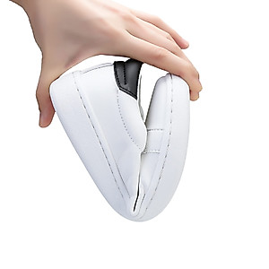 HONGHAIER Non Slip White Shoes for Women Microfiber Leather Fashion Sneakers Comfortable Womens Walking Shoes with Memory Foam WhiteBK 8