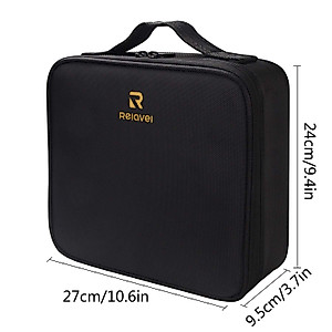 Relavel Travel Makeup Train Case Makeup Cosmetic Case Organizer Portable Artist Storage Bag with Adjustable Dividers for Cosmetics Makeup Brushes Toiletry Jewelry Digital Accessories Black