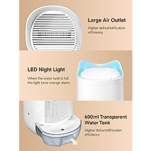 ZZWW Small Dehumidifier, Quiet Mini Dehumidifier 220 Sq.Ft (20oz Water Tank), Portable Dehumidifier for Bedroom, Bathroom, Closet White